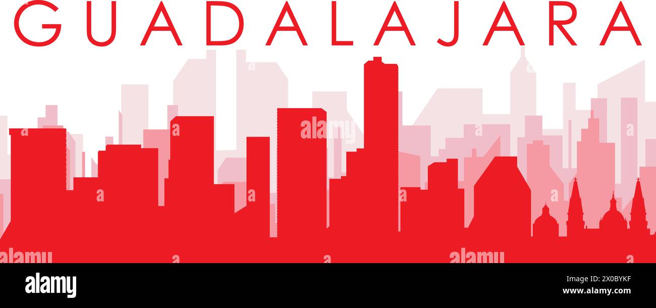 Red panoramic city skyline poster of GUADALAJARA, MEXICO Stock Vector ...