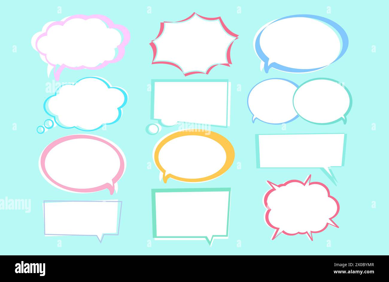 Text bubbles with pastel outlines for cartoon, comic, communications ...