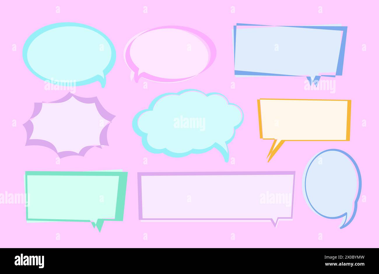 Illustration of pastel text bubbles for cartoon, comic, manga, message ...