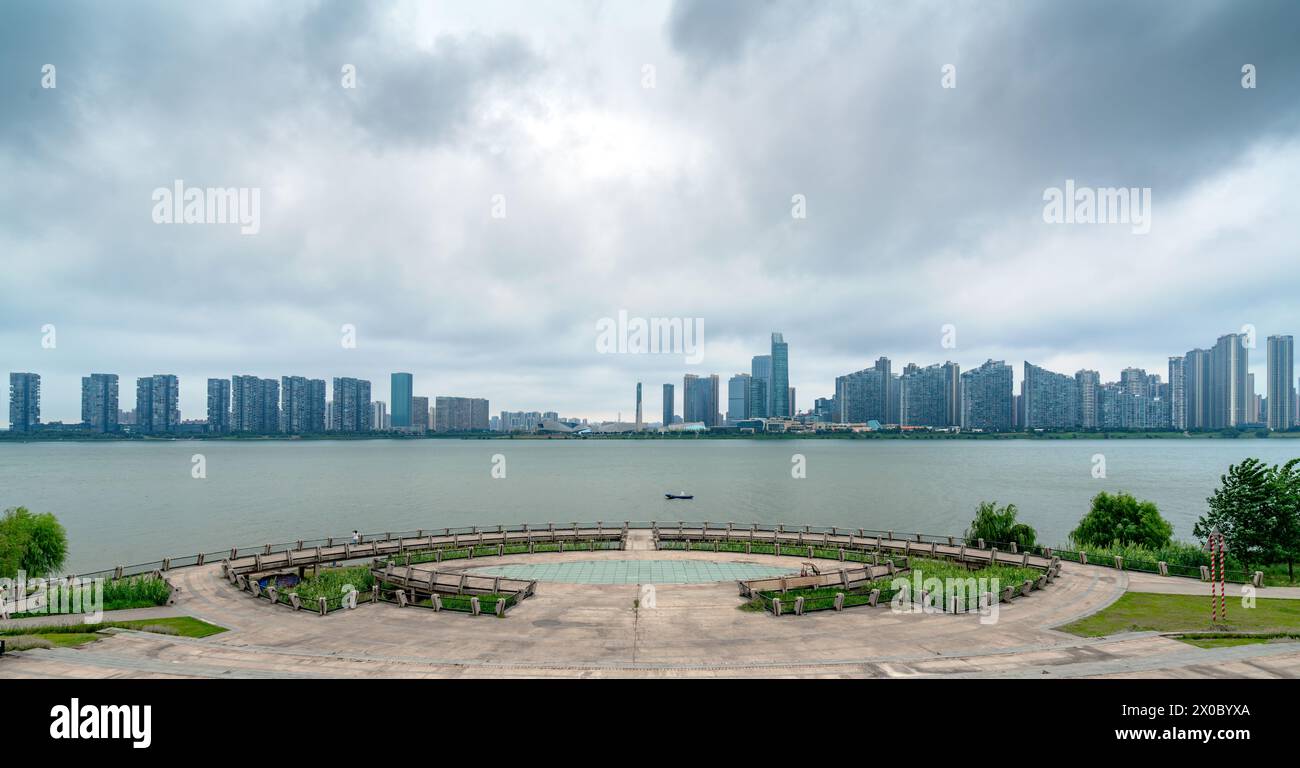 High rise buildings on the banks of the Xiangjiang River, Changsha ...