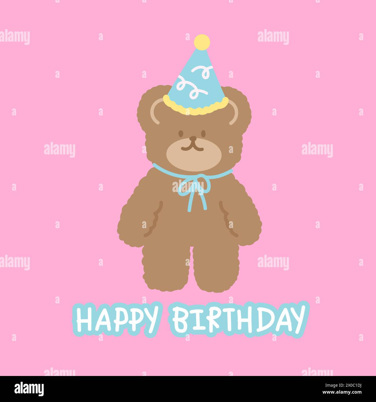 Illustration of teddy bear, party hat and HAPPY BIRTHDAY letters on ...
