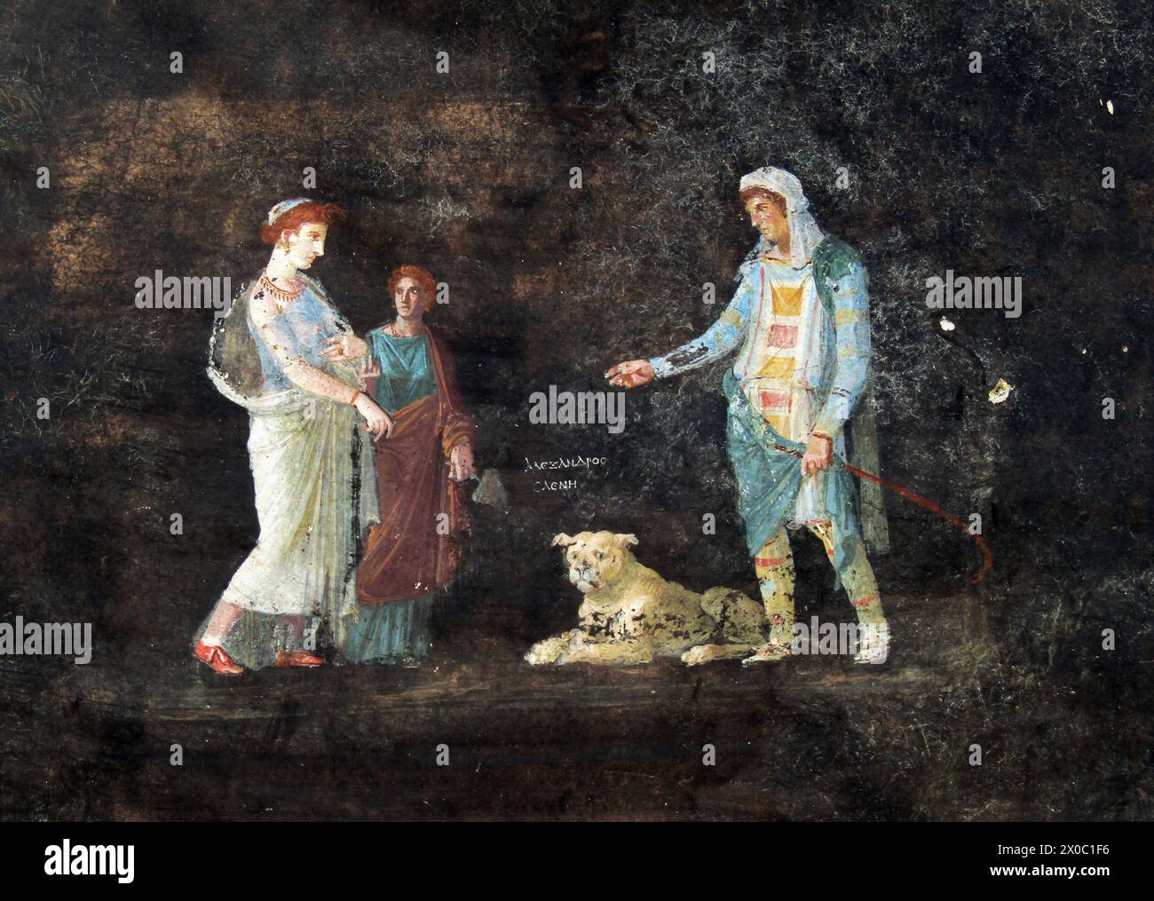 Fresco representing the two lovers Helen and Paris, who are the cause ...