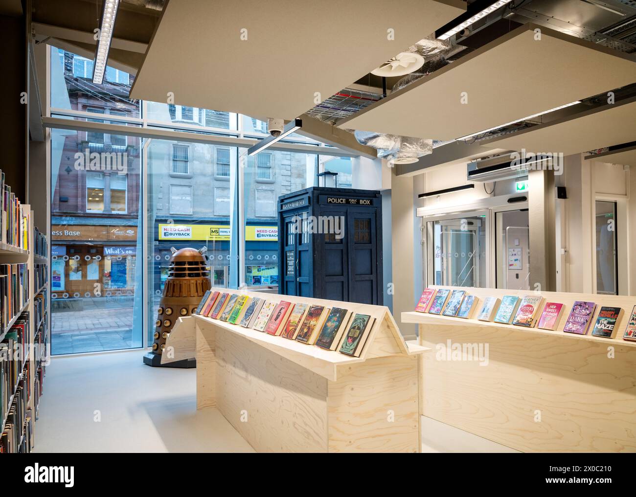 Book shelving and Dalek at the Paisley Central Library opened in 2023 ...