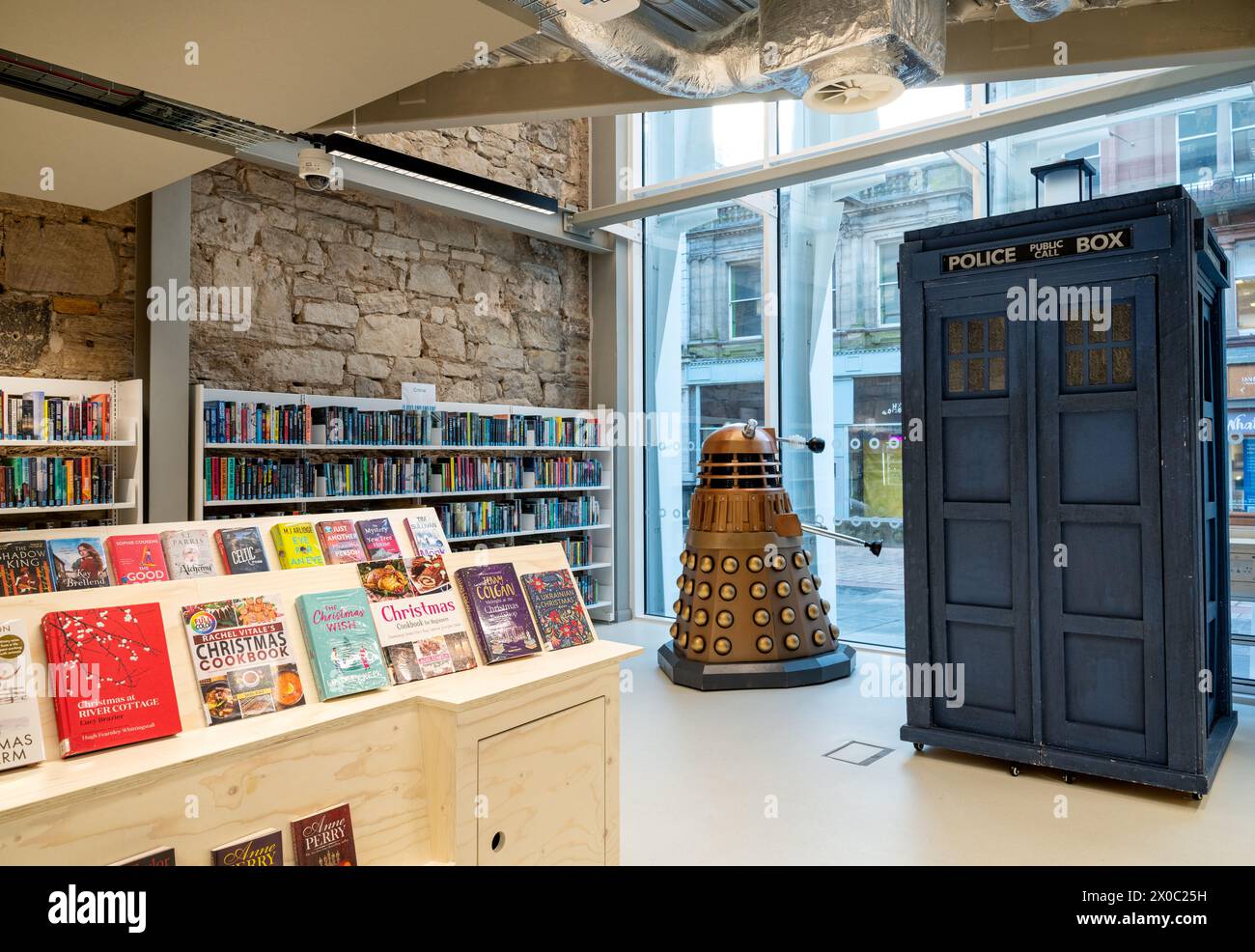 Book shelving and Dalek at the Paisley Central Library opened in 2023 ...