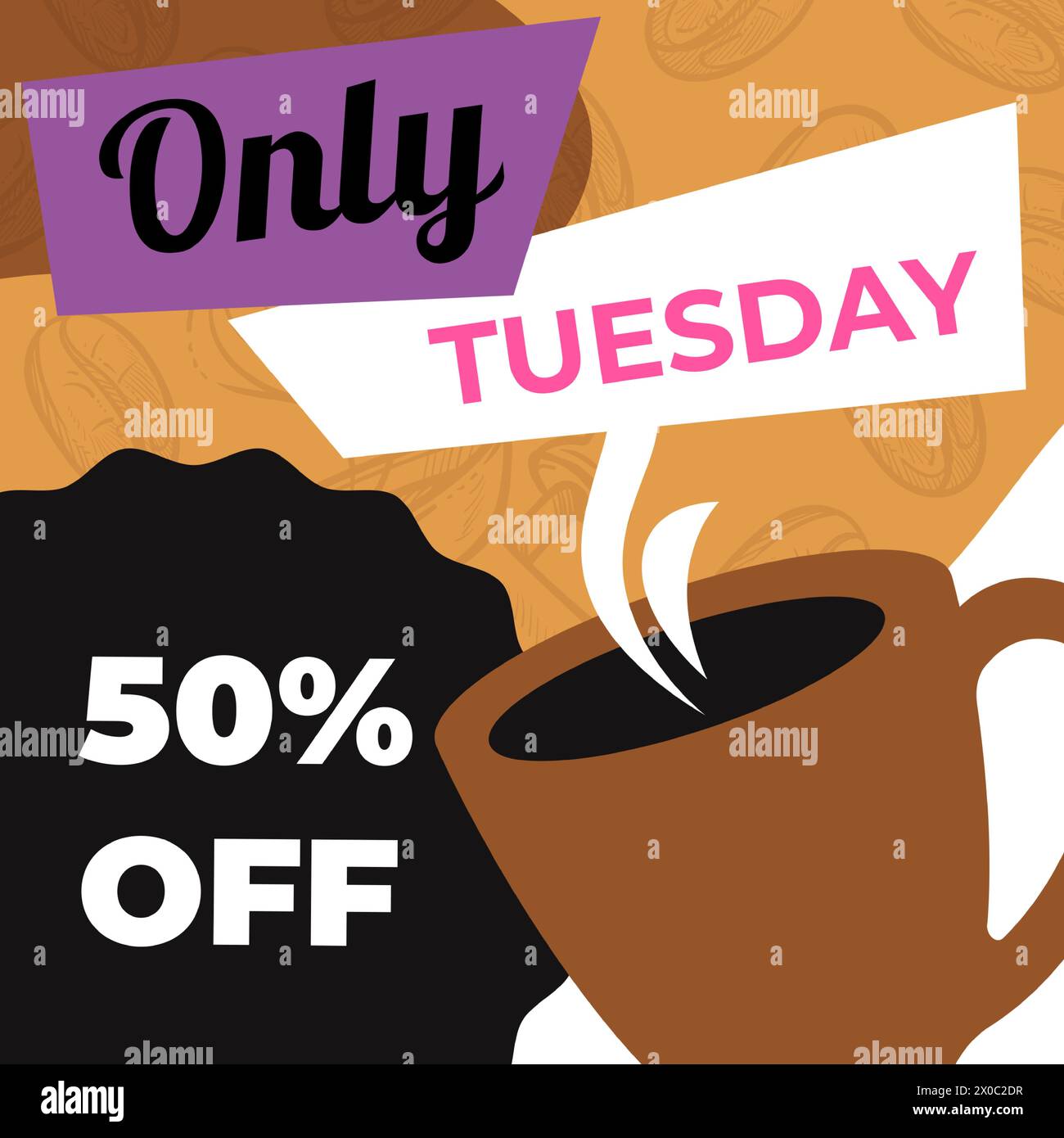 Only tuesday, 50 percent off coffee cup in cafe Stock Vector Image ...
