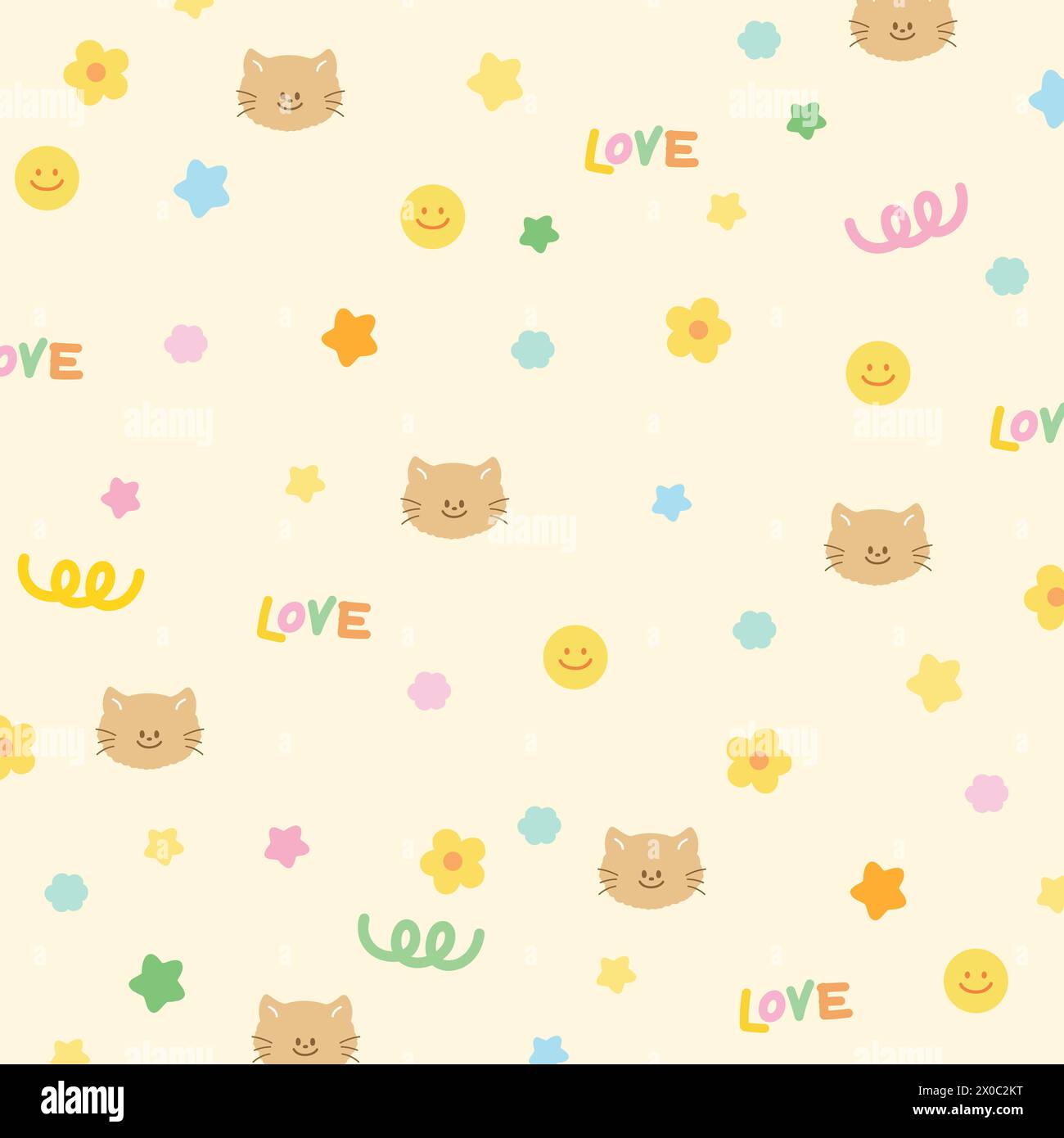 Cat, star, LOVE letters, doodle element background for animal, summer ...