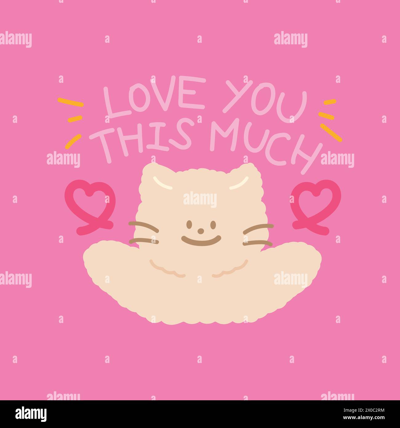 Illustration of cat with hearts and LOVE YOU THIS MUCH letters on a ...