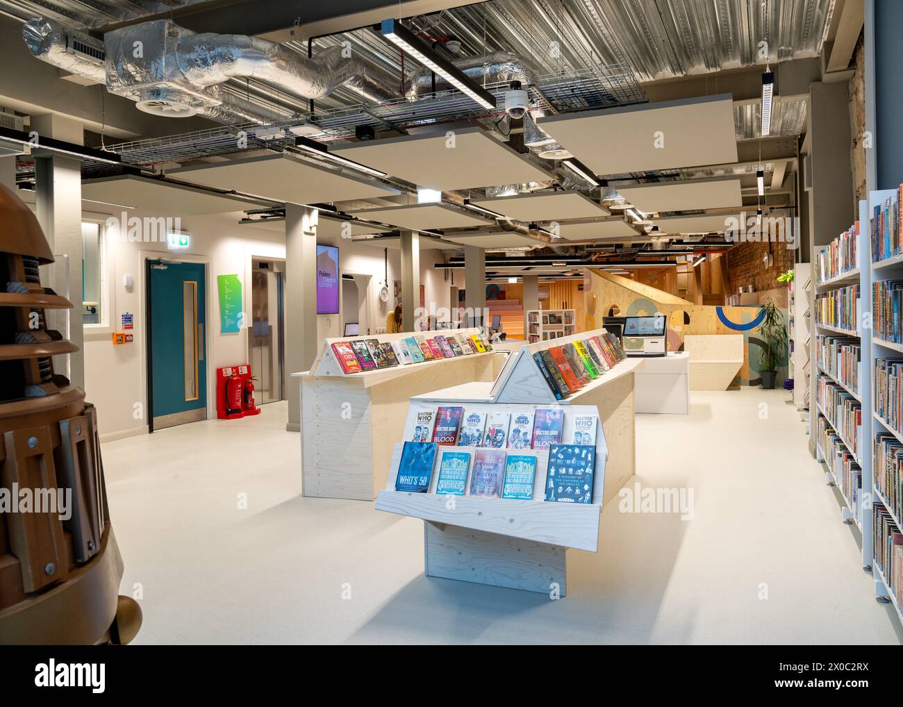 Book shelving and Dalek at the Paisley Central Library opened in 2023 ...
