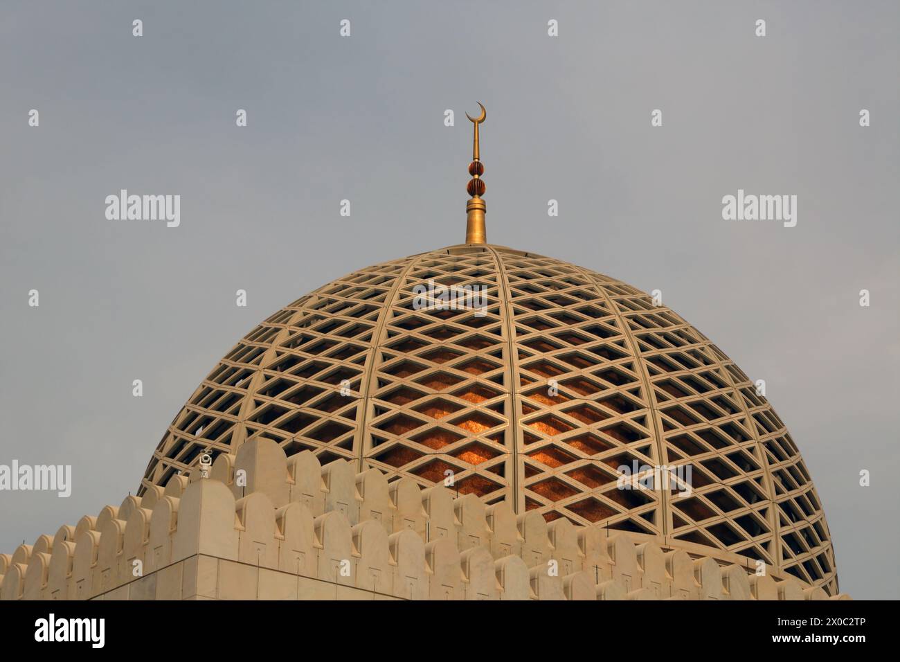 Sultan Qaboos Grand Mosque Exterior Main Dome with Crescent Moon on top ...