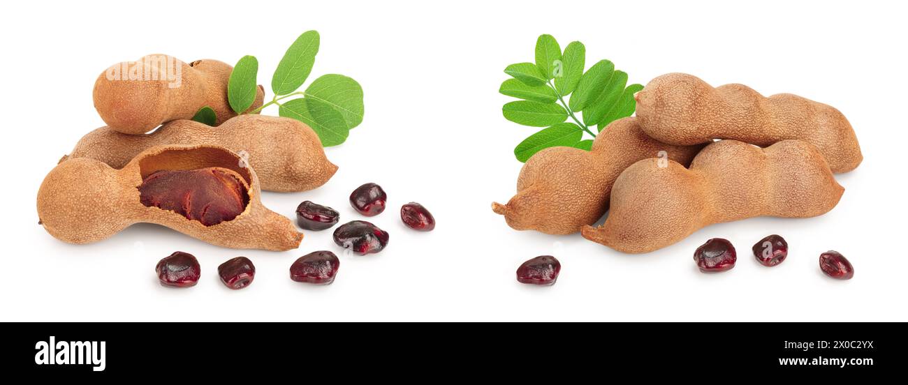 Tamarind fruit and seeds isolated on white background Stock Photo - Alamy