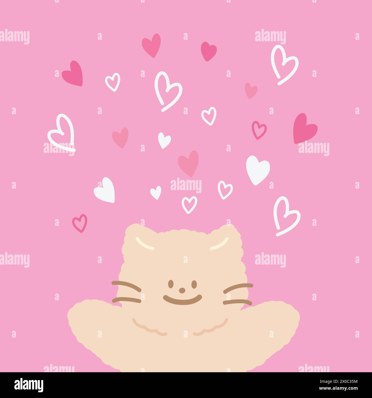 illustration of cat with hearts on a pastel pink background for ...