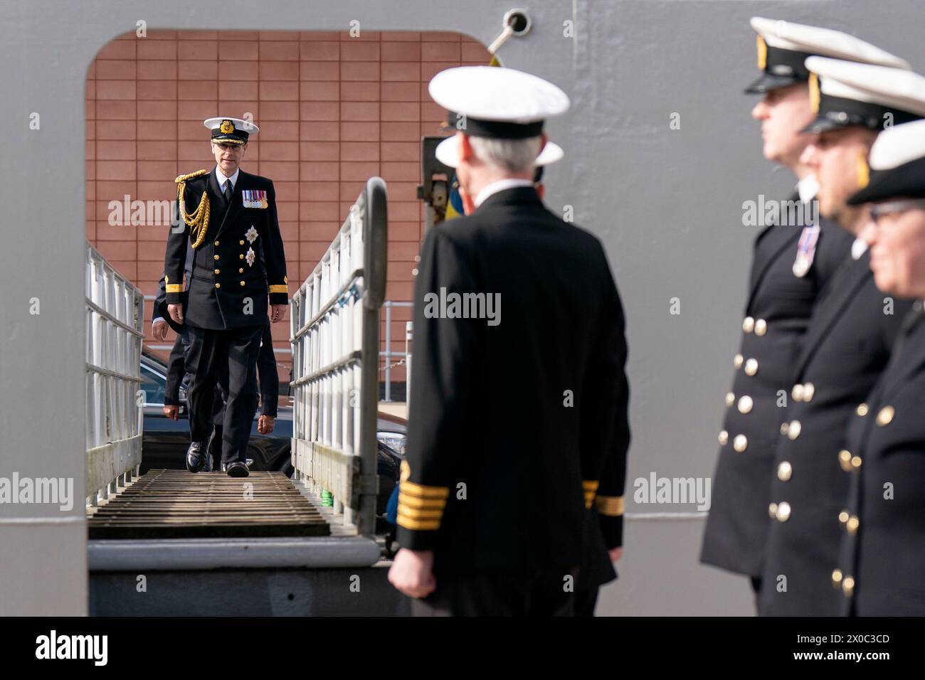 Prince Edward, the Duke of Edinburgh, boards the ship ahead of the ...