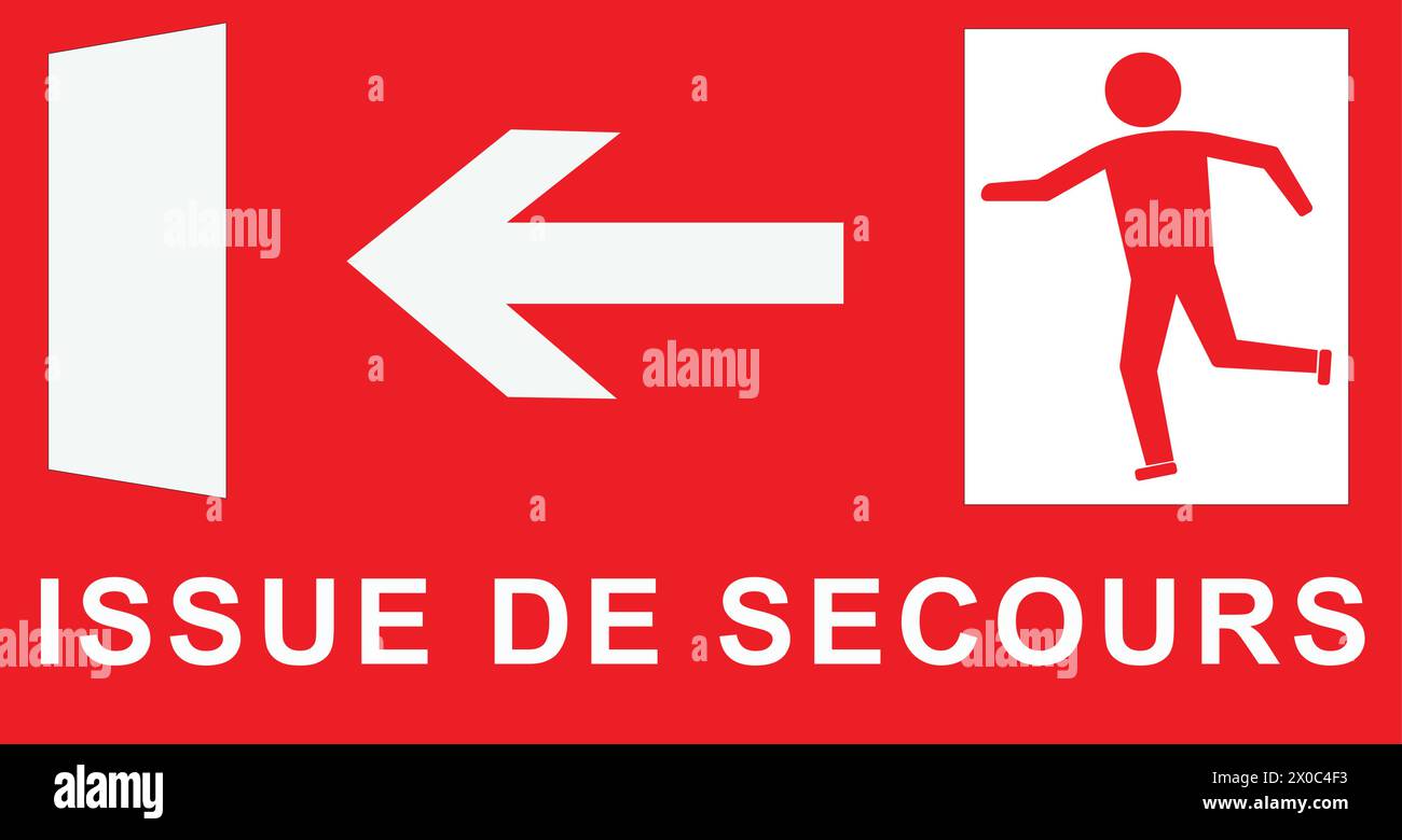 Emergency exit sign and French text on red background Stock Vector ...