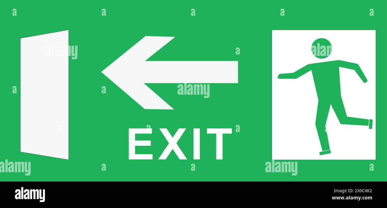 Emergency exit sign and English text on green background Stock Vector ...