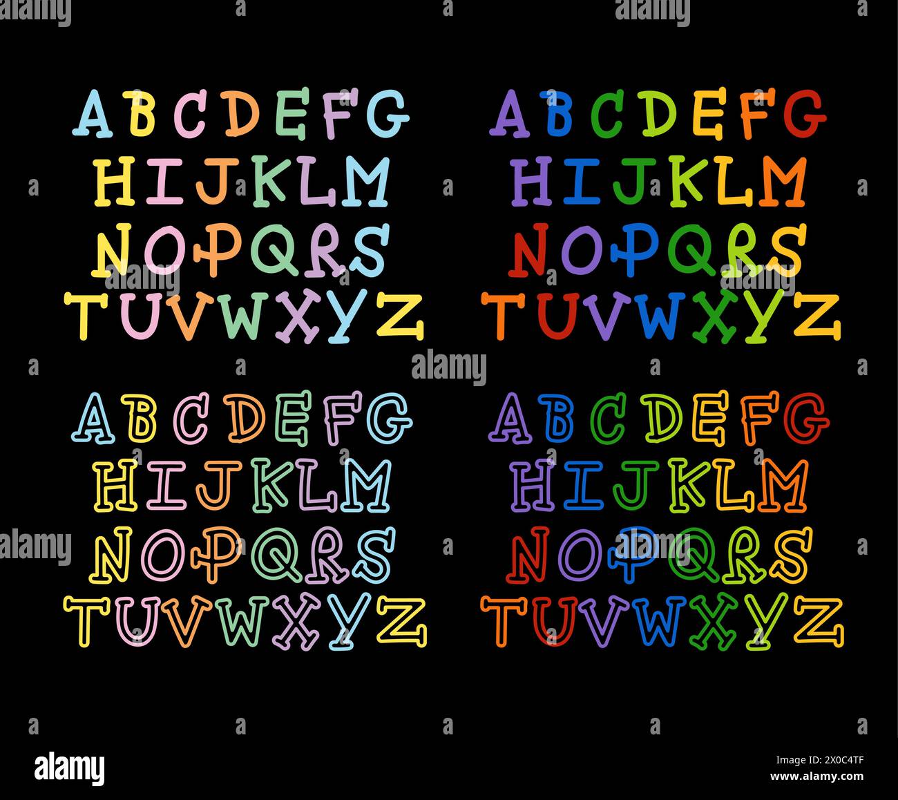 Colourful A to Z alphabet letters design for rainbow font, cartoon ...