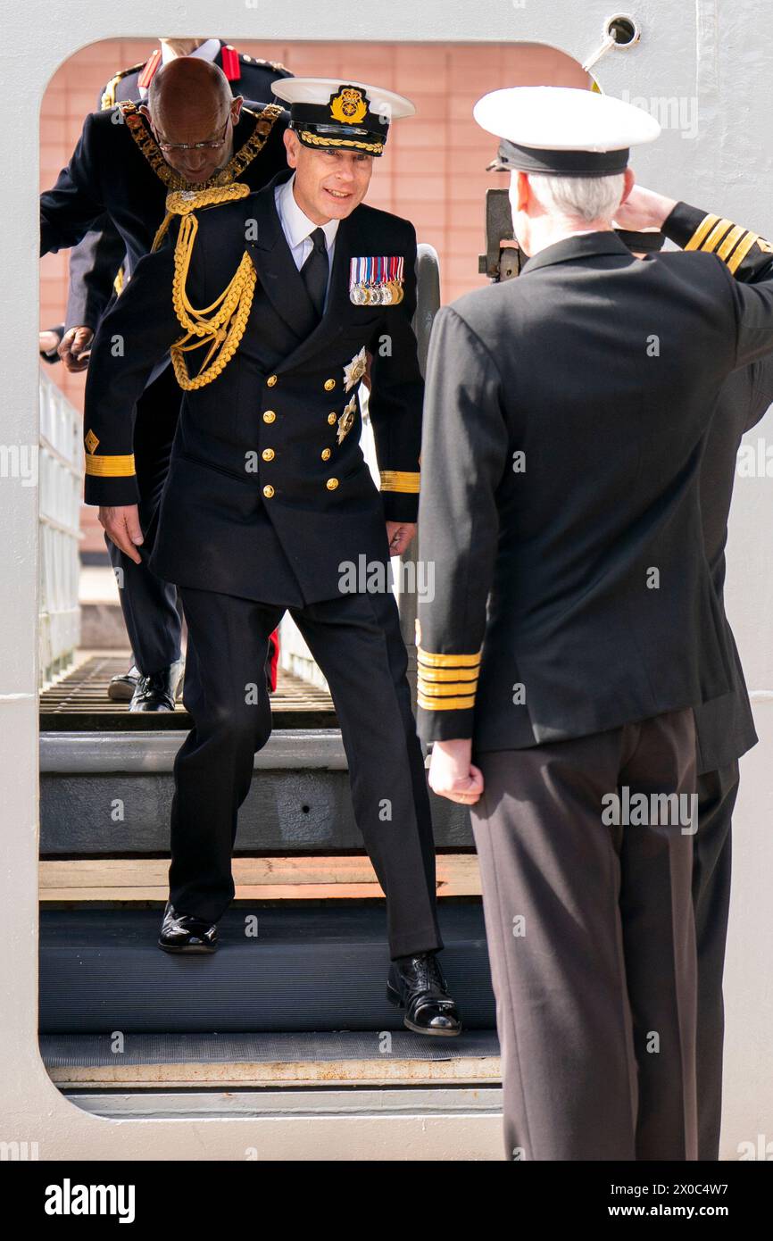 Prince Edward, the Duke of Edinburgh, boards the ship ahead of the ...