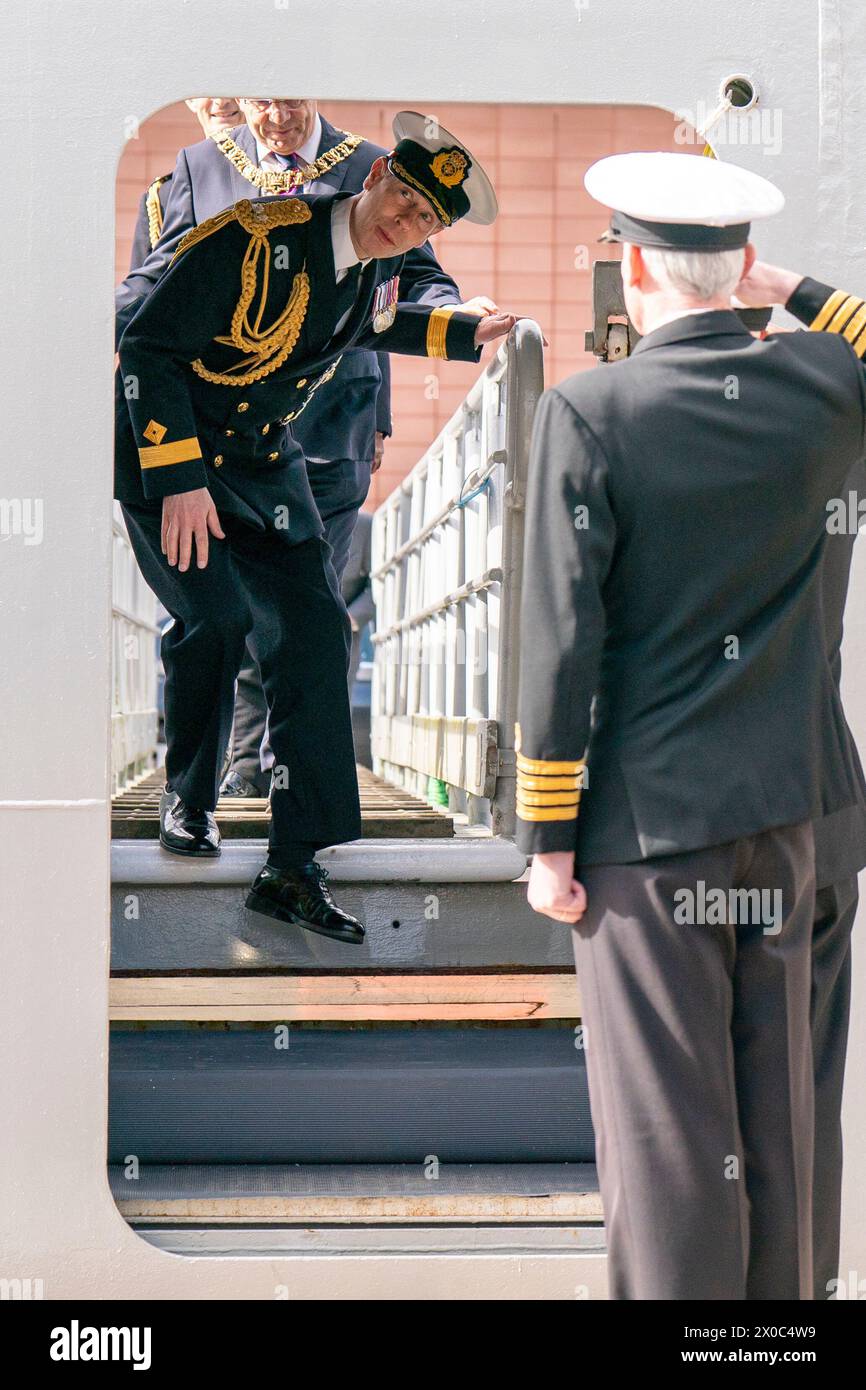 Prince Edward, the Duke of Edinburgh, boards the ship ahead of the ...