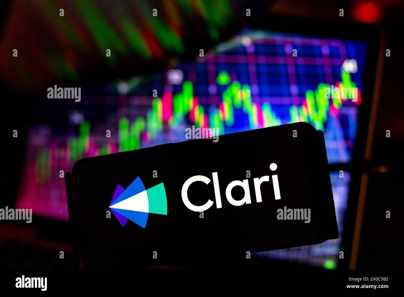 Poland. 10th Apr, 2024. In this photo illustration a Clari logo is seen ...