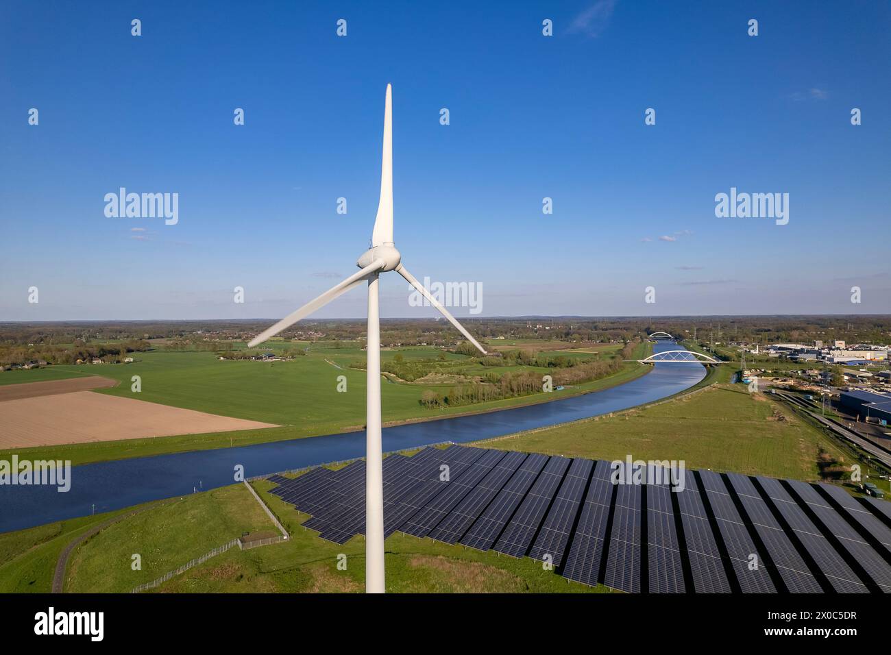 Panoramic view of wind turbines, water treatment and bio energy ...