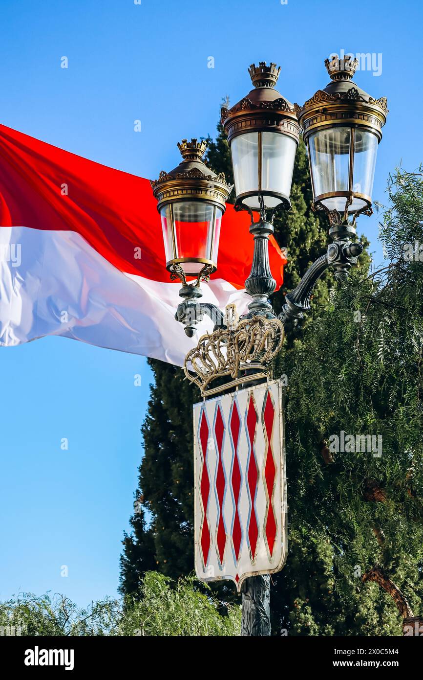 Coat of arms of Monaco, as well as flags of the Principality Stock ...