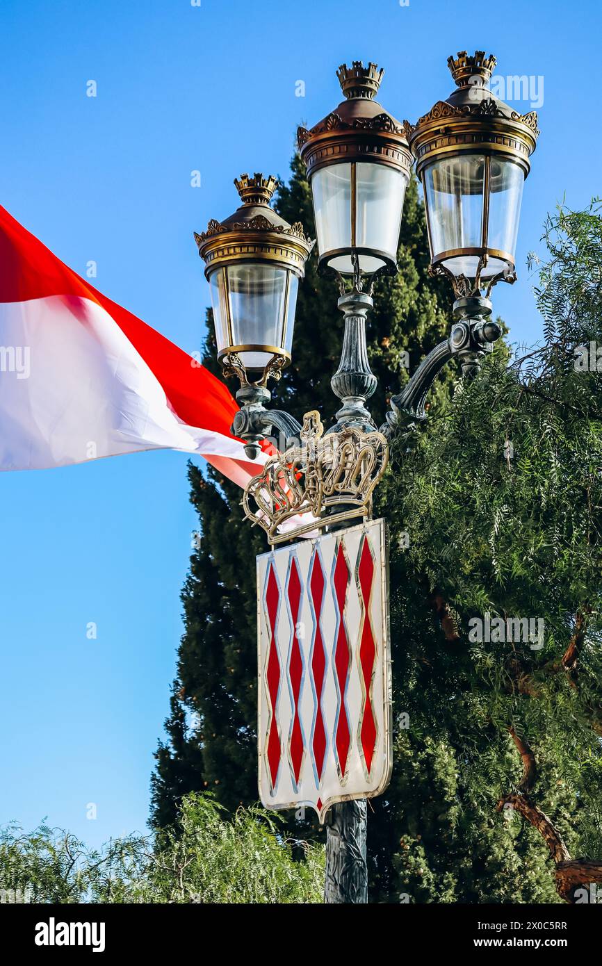 Coat of arms of Monaco, as well as flags of the Principality Stock ...