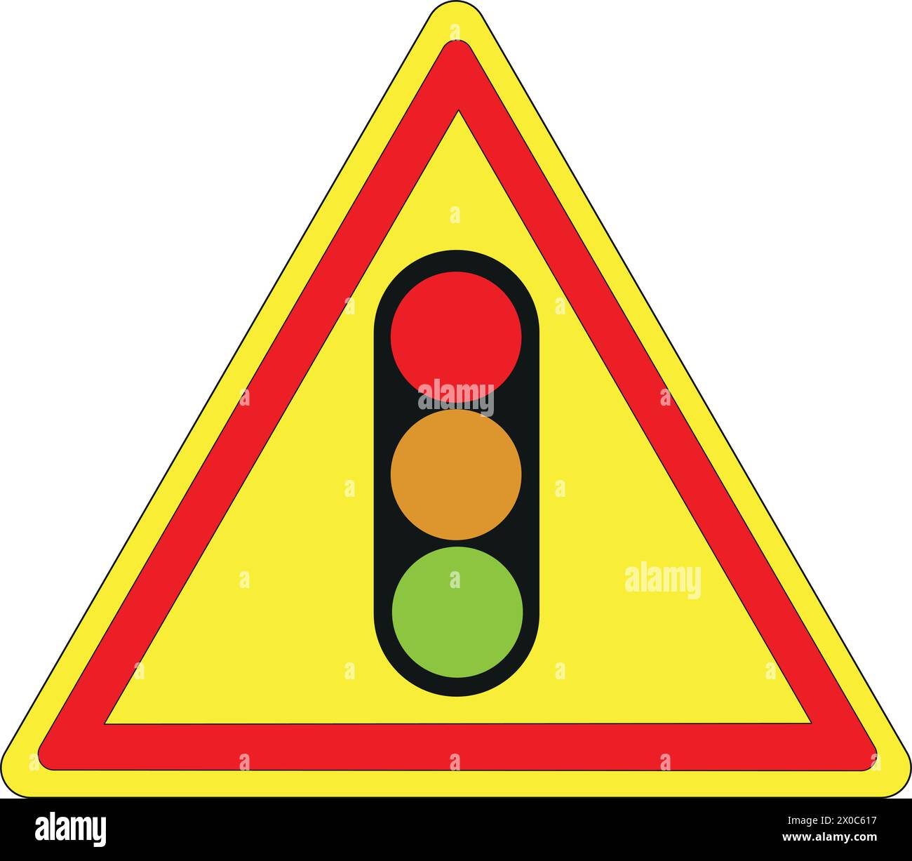 French temporary triangular road sign with yellow background and red ...