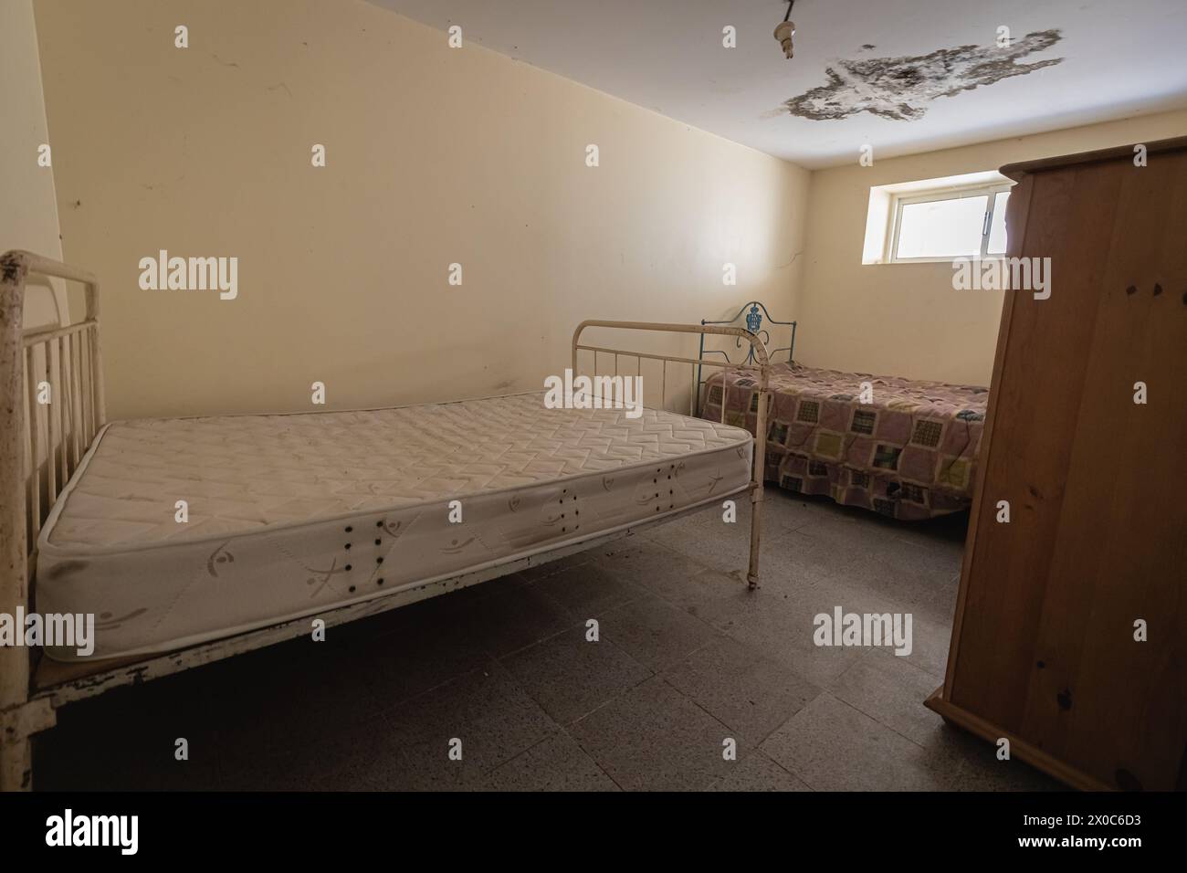 interior of an old abandoned stone house typical of northern portugal ...