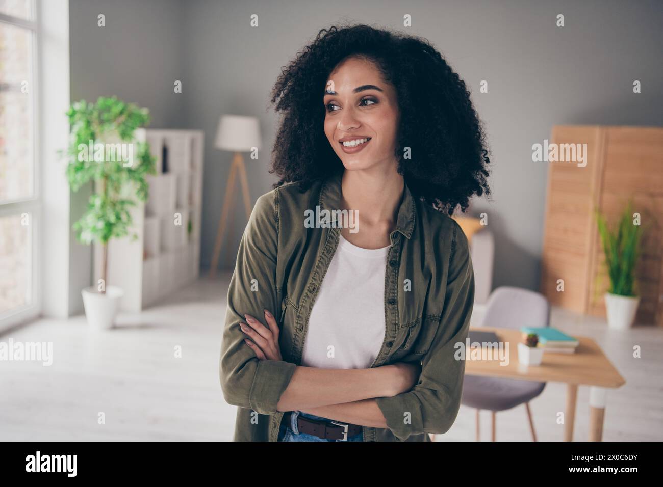 Photo of positive confident lady secretary dressed shirt arms folded ...