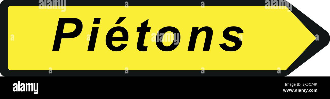 Pedestrian detour sign on yellow background with directional arrow ...