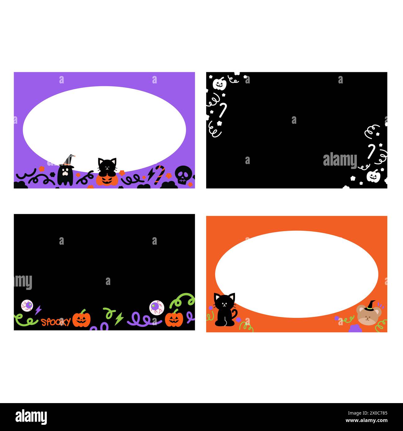 Rectangle frames with black cat, teddy bear, pumpkin for Halloween ...