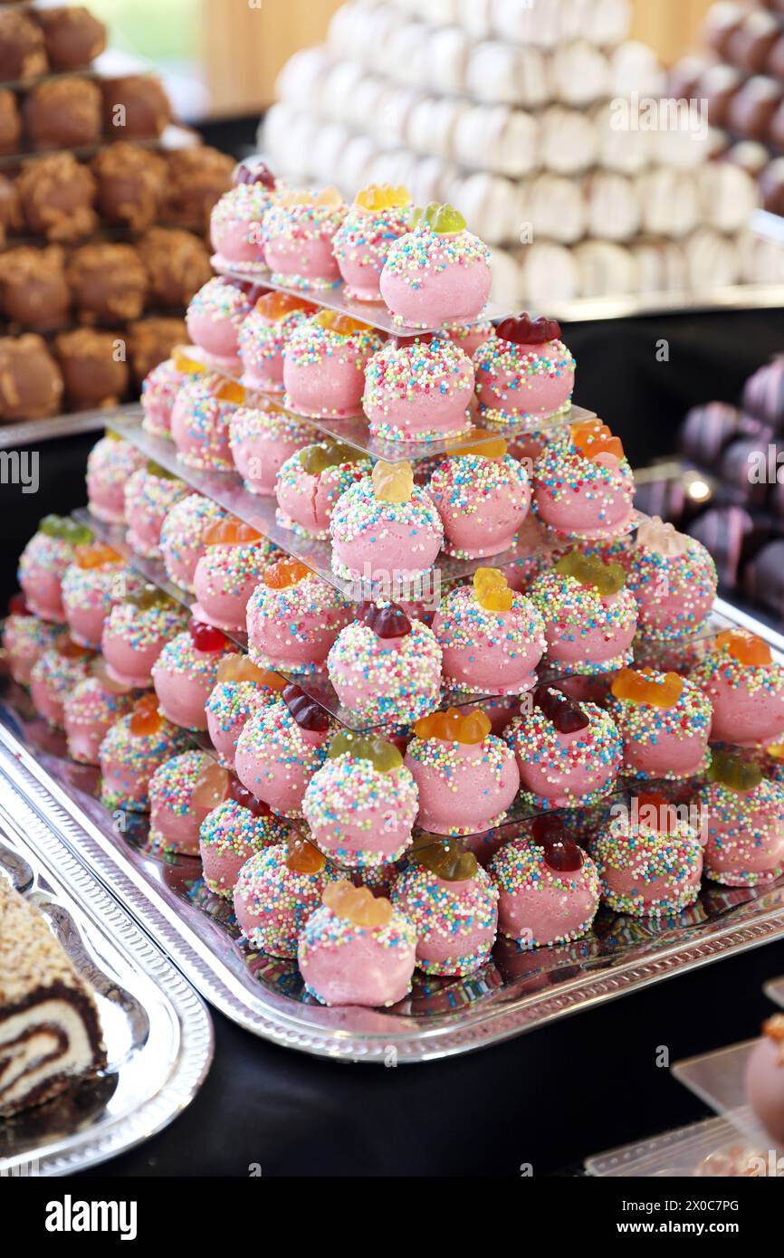 Chocolate marzipan candies filled various flavors. Sweetness balls ...