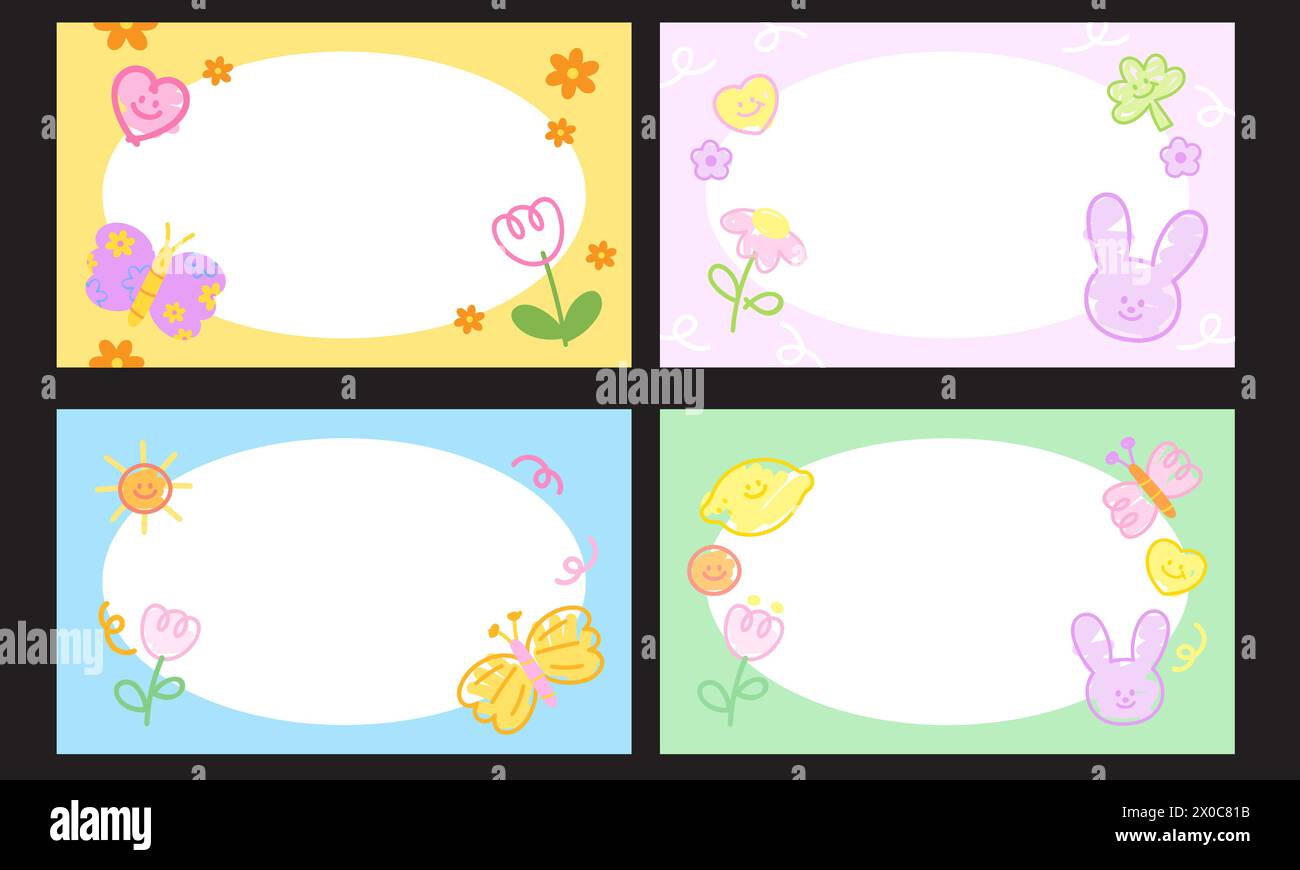 Pastel frame set with bunny, butterfly, flowers for banner, background ...