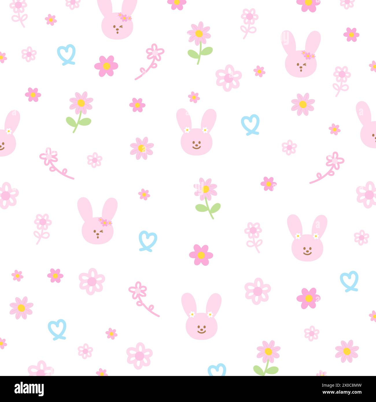 Illustration of pink bunny, flowers, heart on a white background for ...