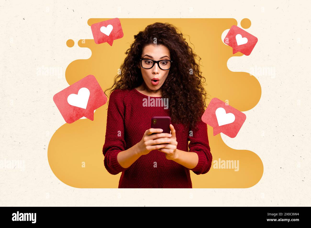 Creative collage picture young amazed woman omg shock reaction ...