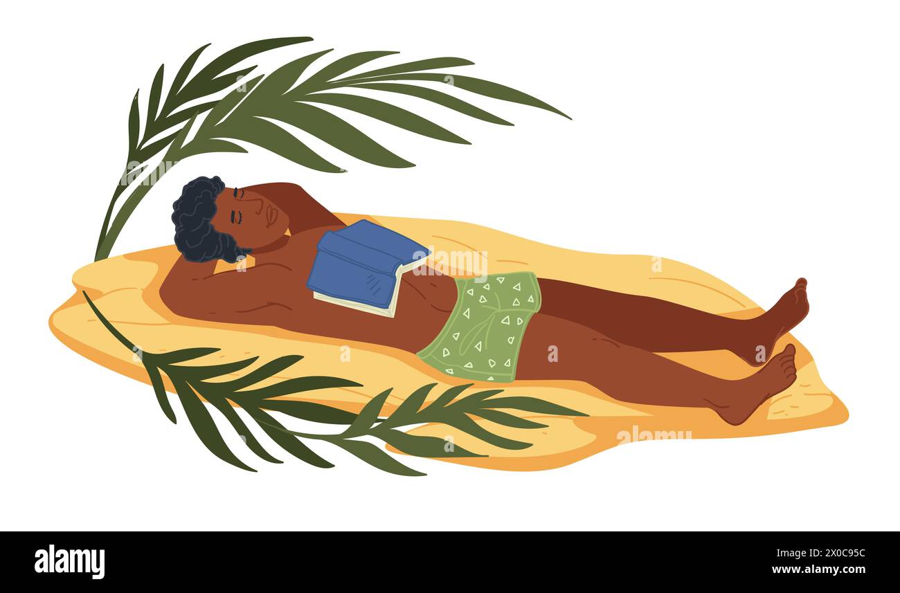 Man on beach sunbathing on Cut Out Stock Images & Pictures - Alamy