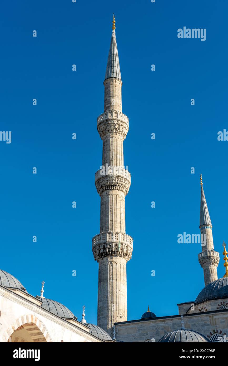 View of the minarets of the Blue Mosque in Istanbul, Turkey Stock Photo ...