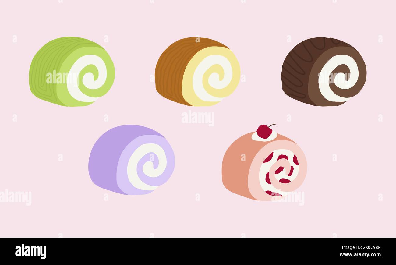 Hand drawn different flavours of yam rolls for cafe, restaurant, sweet ...