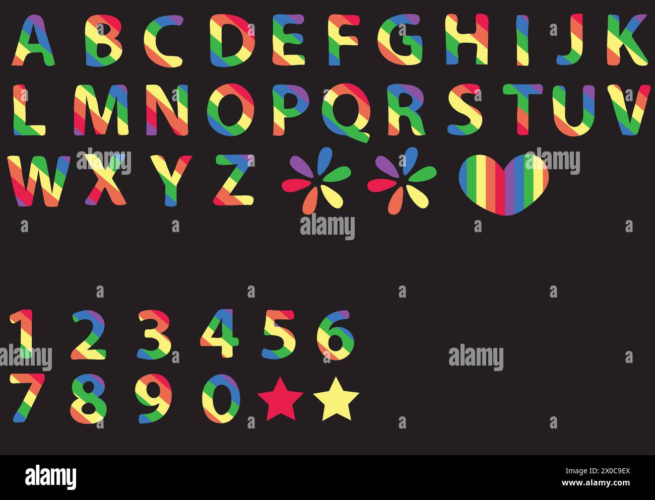 Rainbow A to Z alphabet letter and number design for font, pride month ...