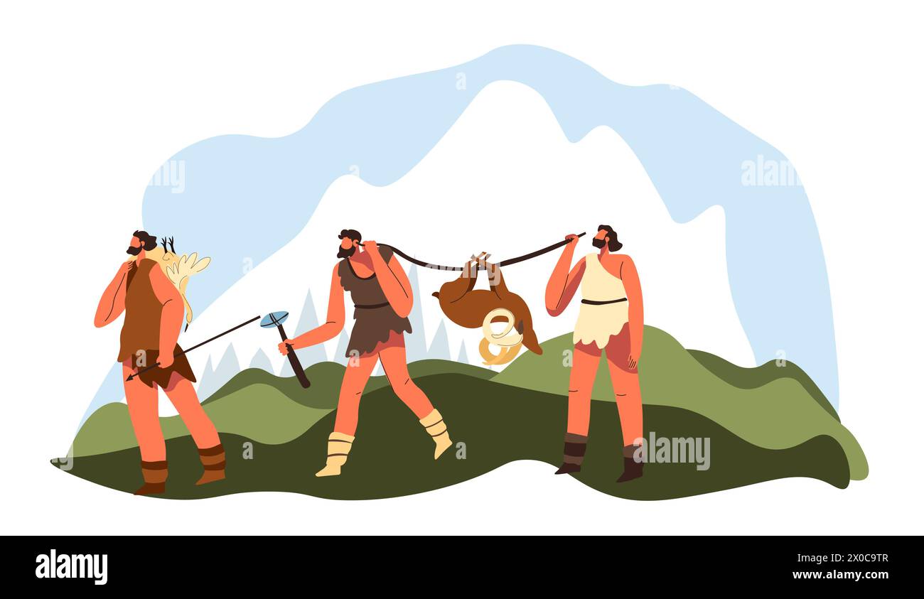 Hunting people of stone age walking with animals Stock Vector Image ...