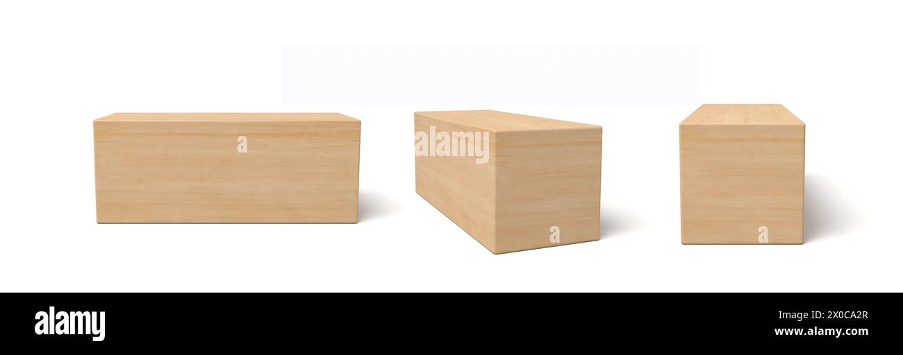 Three wooden blocks on a white background Stock Photo - Alamy