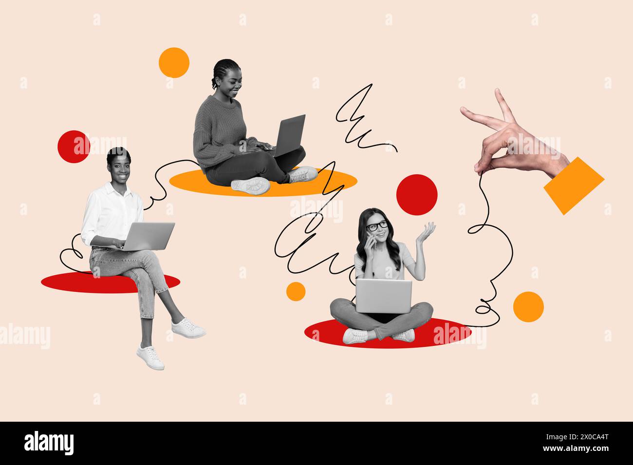 Creative trend collage of entrepreneur female teamwork development ...