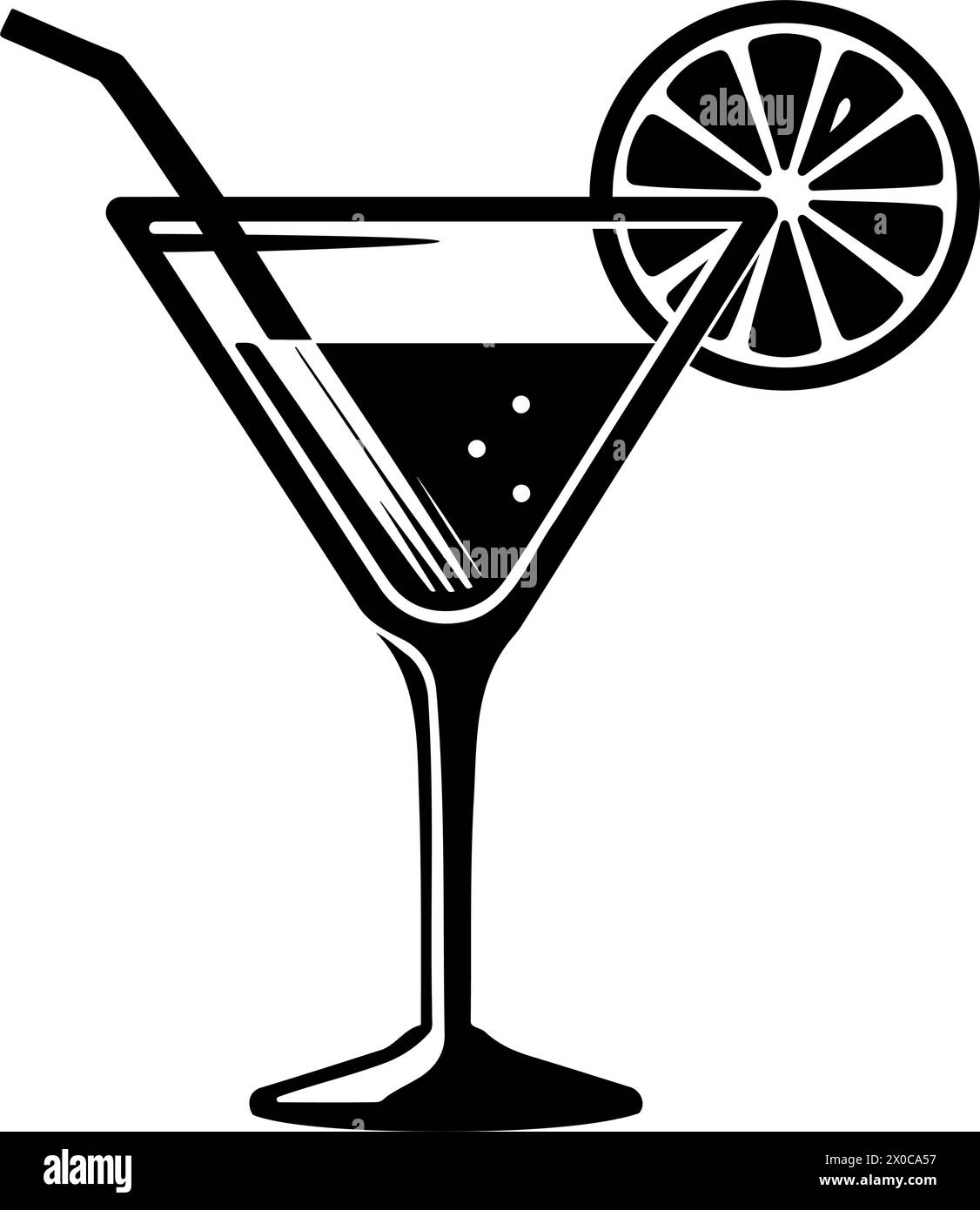 Martini Cocktail drink monochrome clip art. vector illustration Stock ...