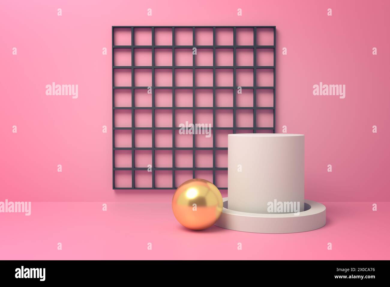 Modern cube grid with pedestal and golden sphere Stock Photo - Alamy