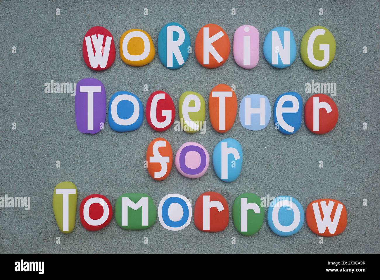 Working together for tomorrow, creative slogan composed with hand ...