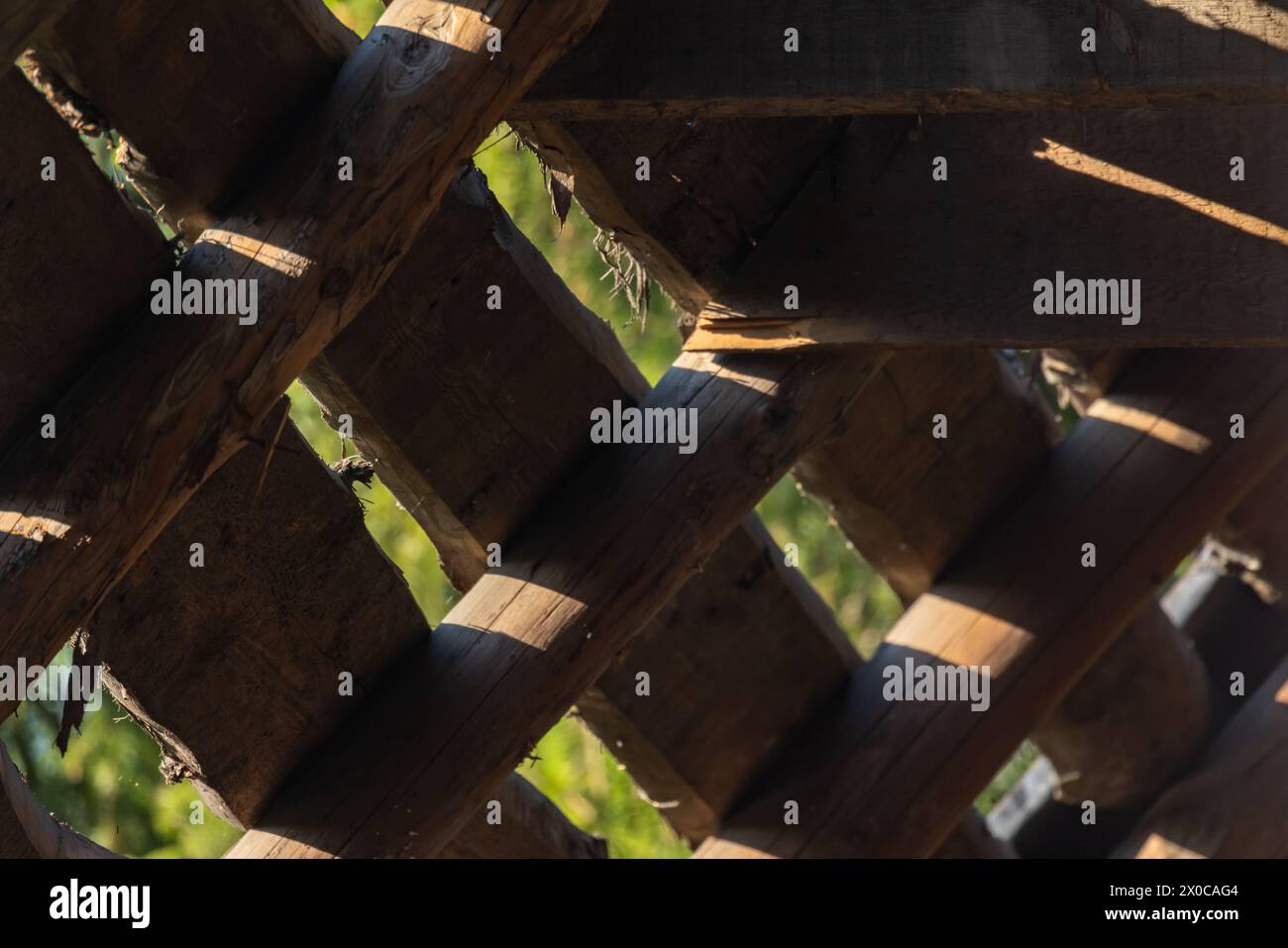 Old wooden construction of roof slope, abstract background photo Stock ...