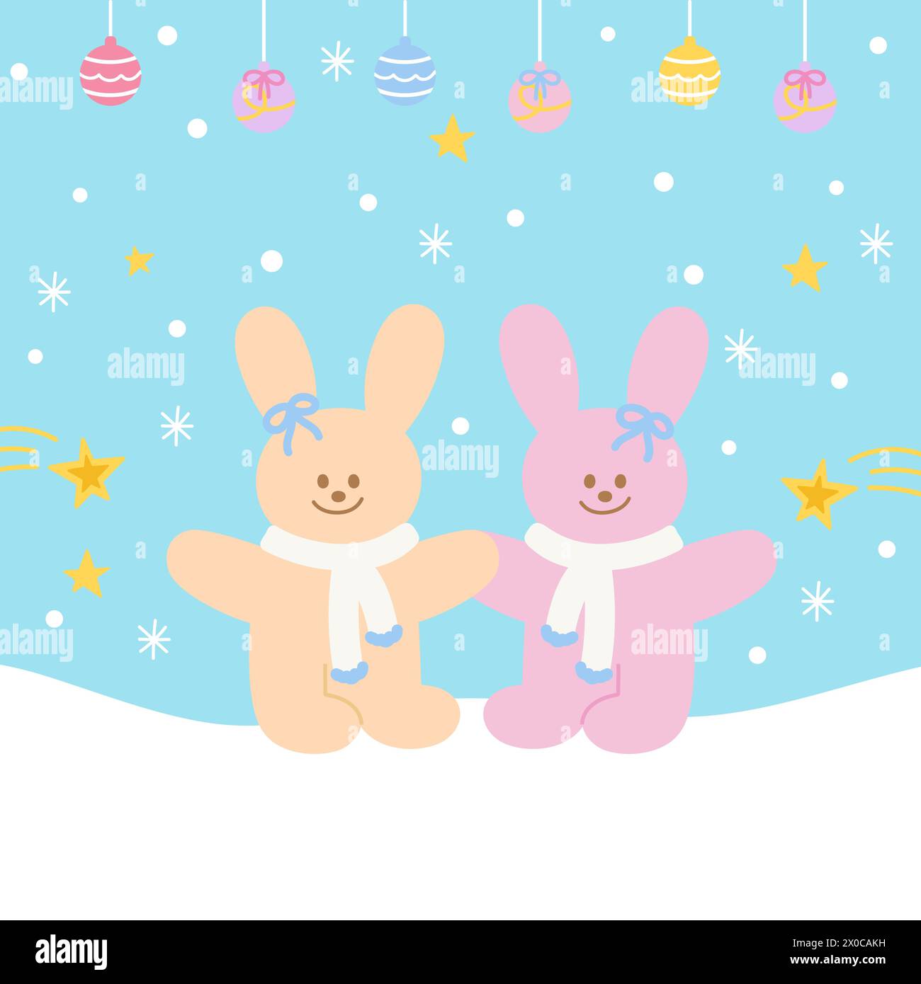 Christmas and New Year illustrations of bunny, Christmas ornaments ...