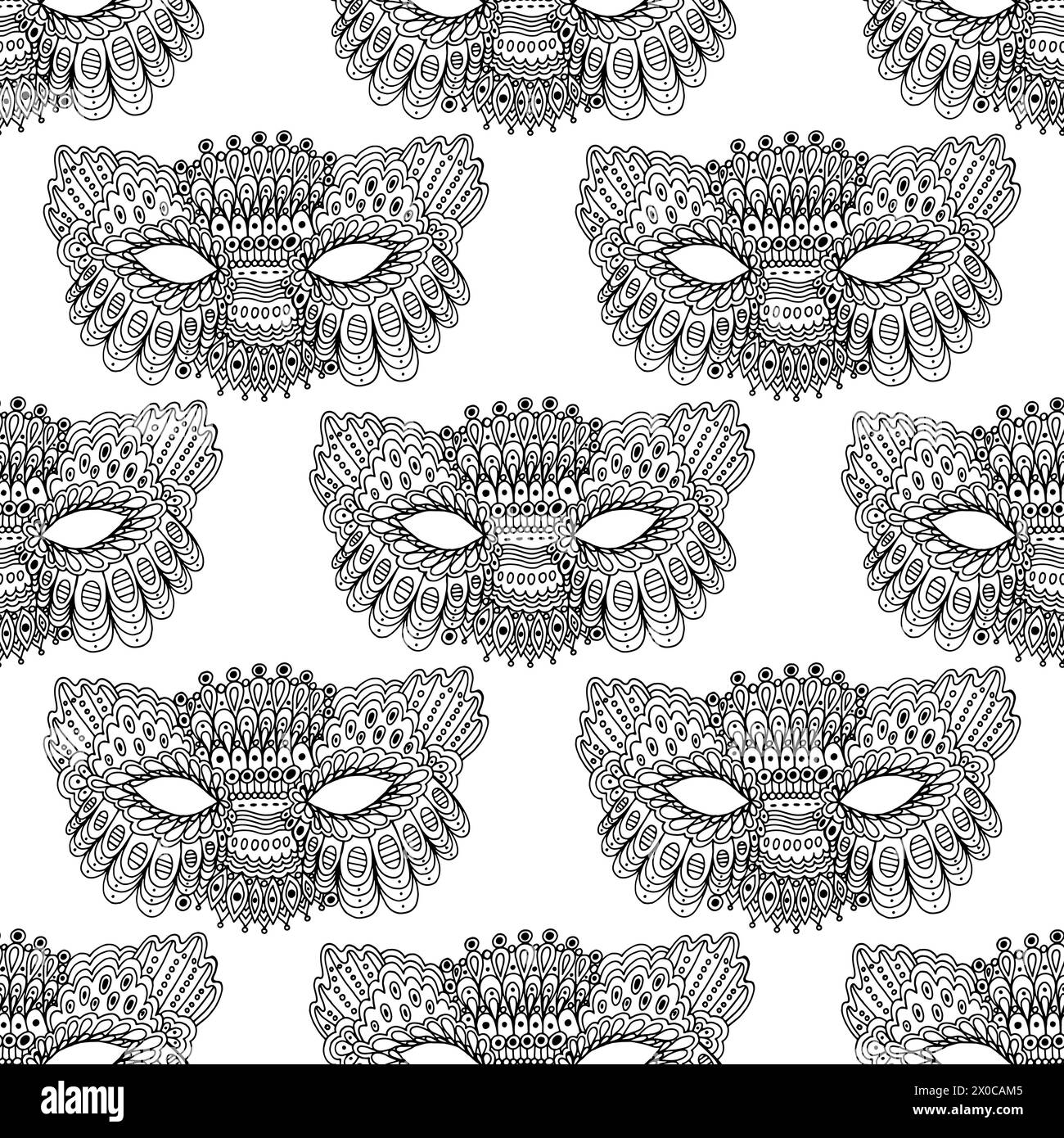 Mardi gras mask seamless pattern. Line art venetian carnival masks ...