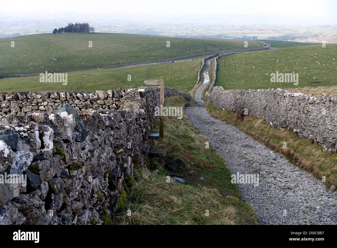 Stone Stile & Wooden Signpost to Slatenber in Dry Stone Wall on Fell ...