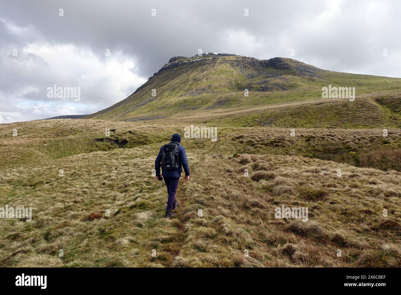 Man (Hiker) Walking on Tatham Wife Moss to Black Shiver Crags on ...