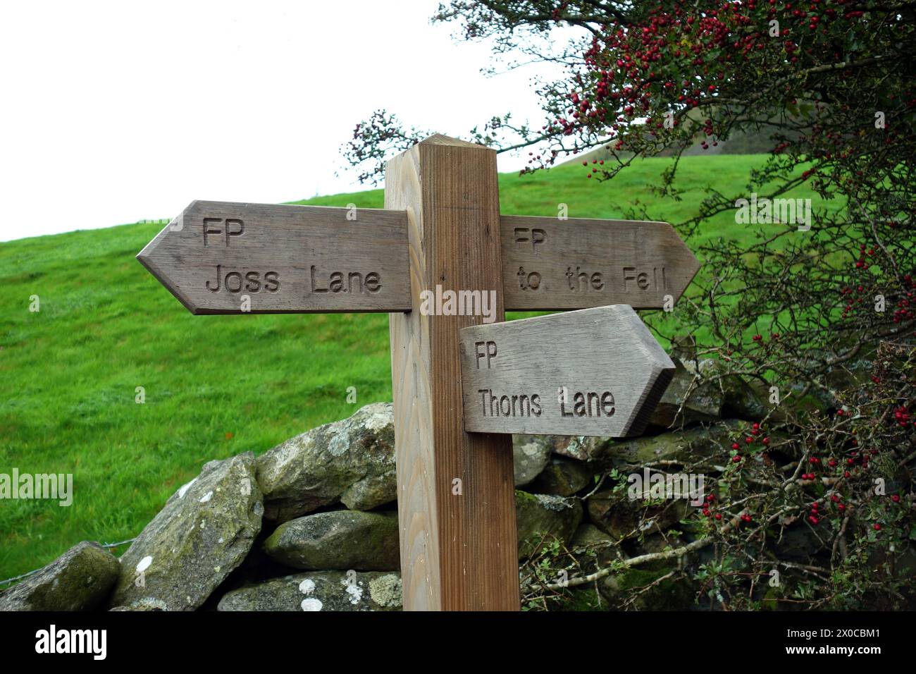 Wooden Signpost to The Howgills Fells, Joss Lane and Thorns Lane near ...